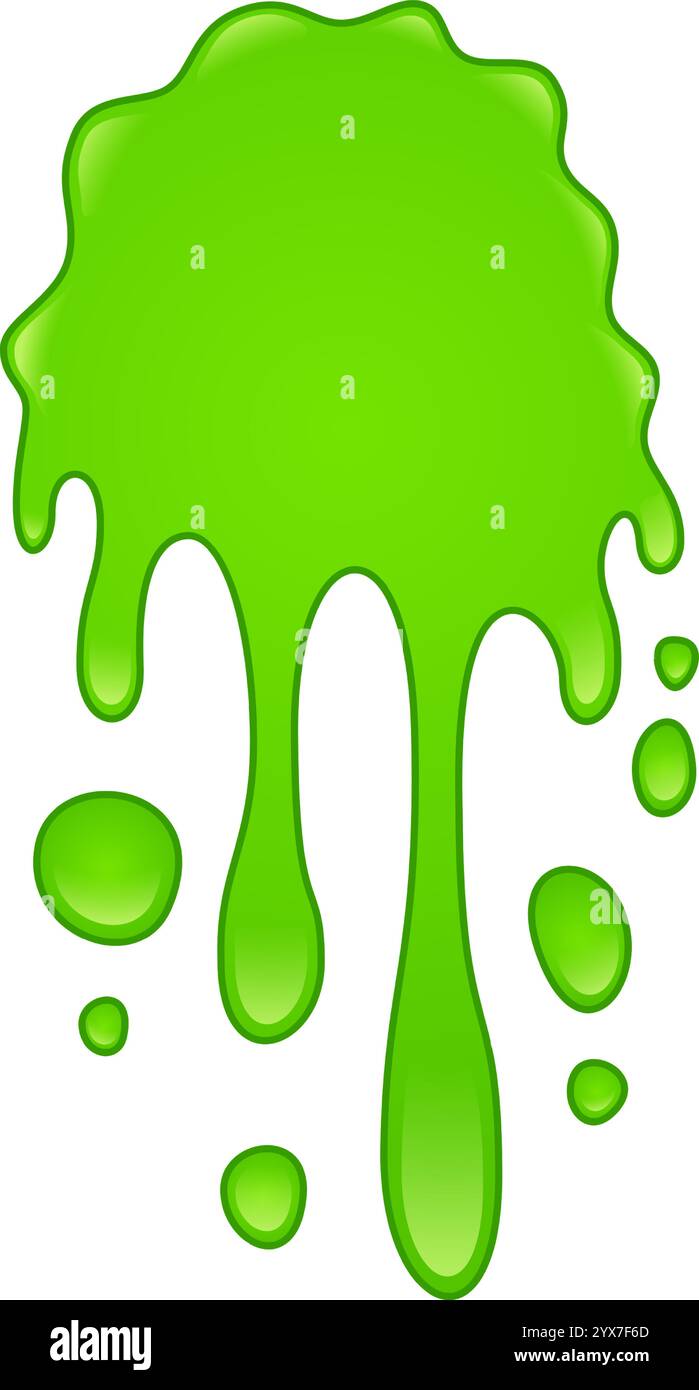 Thick, vibrant green goo drips and oozes, forming playful blobs that ...