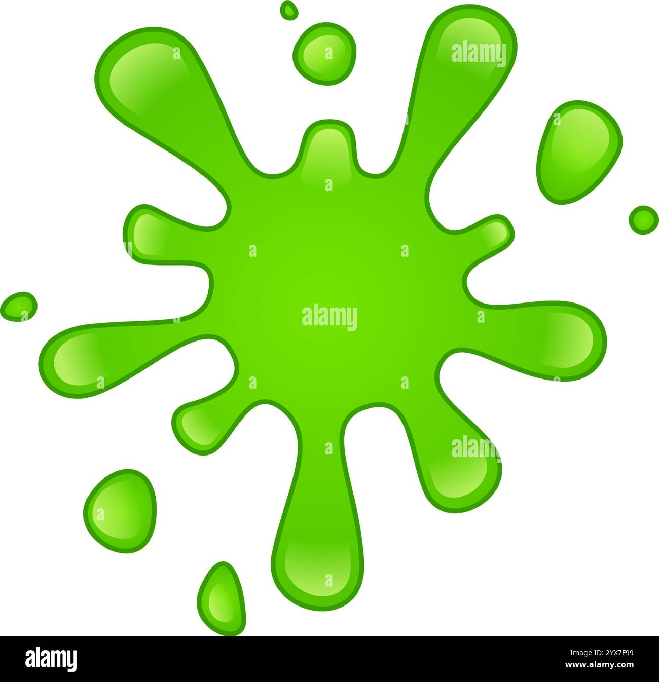 Vibrant green paint splatters energetically against a pristine white ...