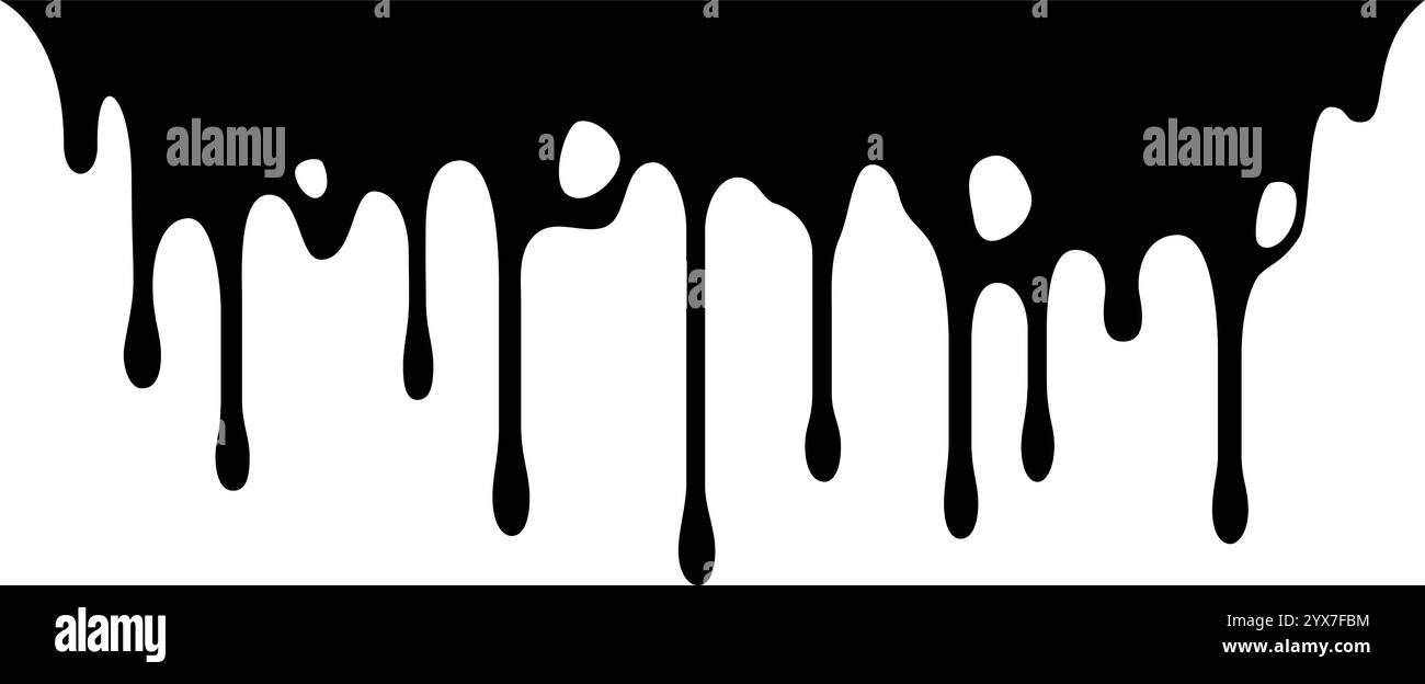 Black paint dripping down a white wall creates a strikingly messy and ...