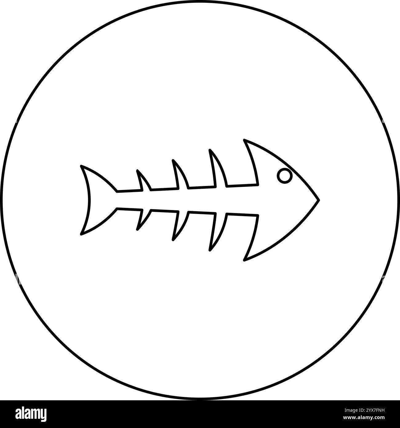 Skeleton of fish bone silhouette seafood concept fishbone icon in circle round black color ...