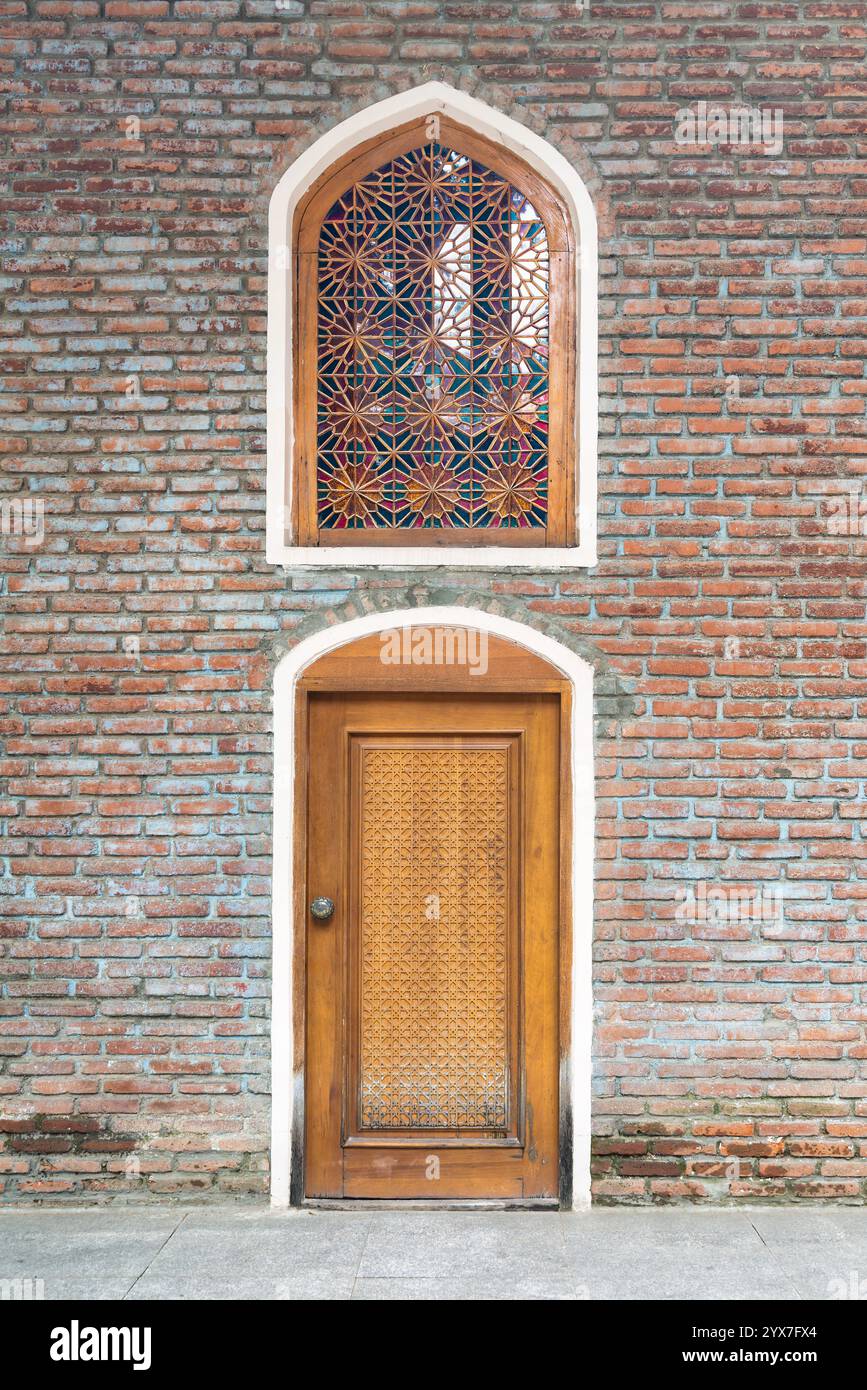 External wall of Juma Mosque, Ganja, Azerbaijan: Rustic red brick wall ...