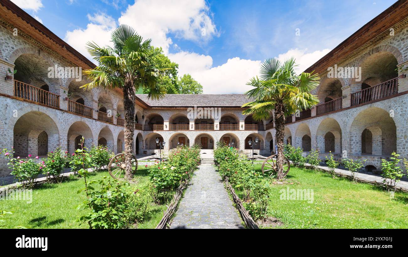 The Upper Caravanserai courtyard in Shaki, Azerbaijan, boasts stunning ...