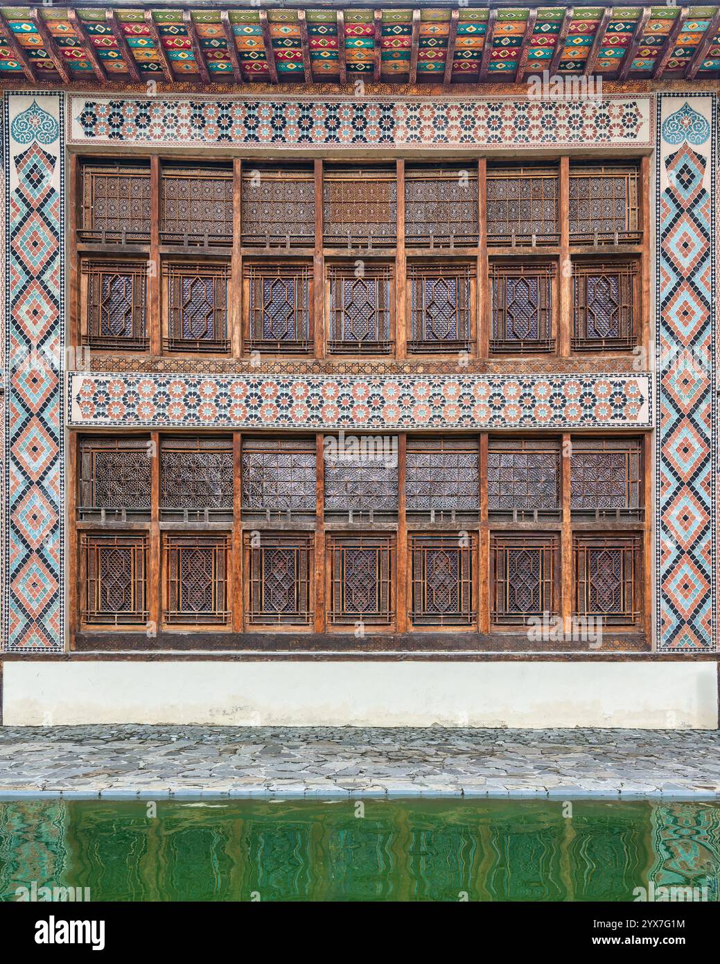 Intricate details of the Shaki Khan Palace facade in Shaki, Azerbaijan ...
