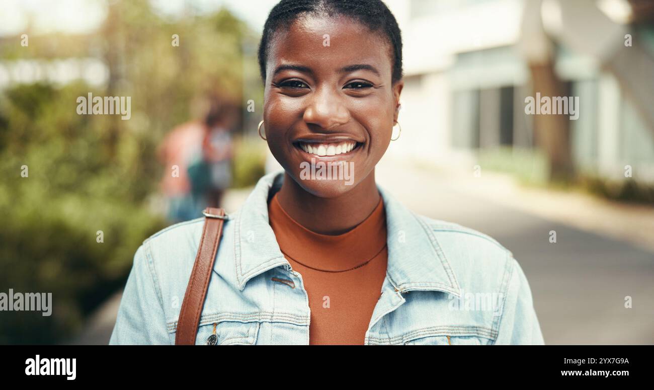 Portrait, student and knowledge for woman, smile and confident for ...