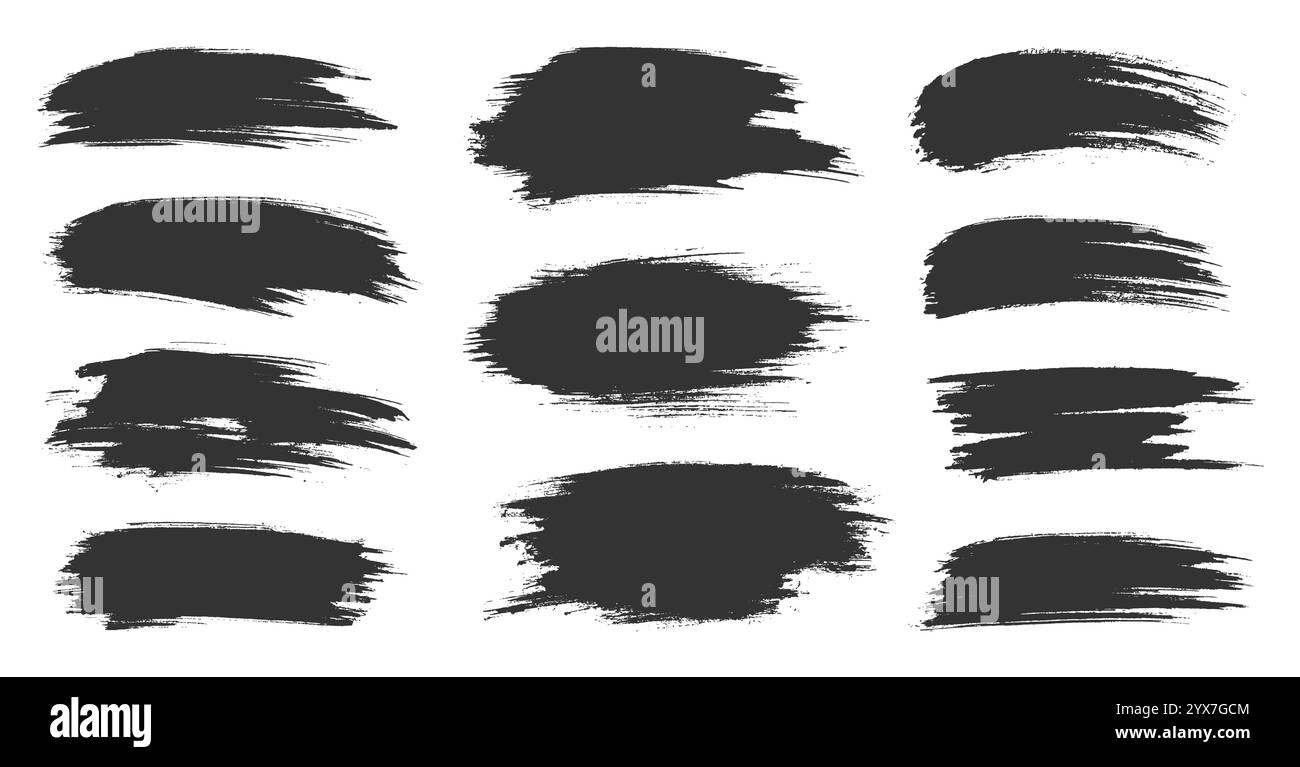 Black brush strokes set with uneven edges and rough textures. Bold ...