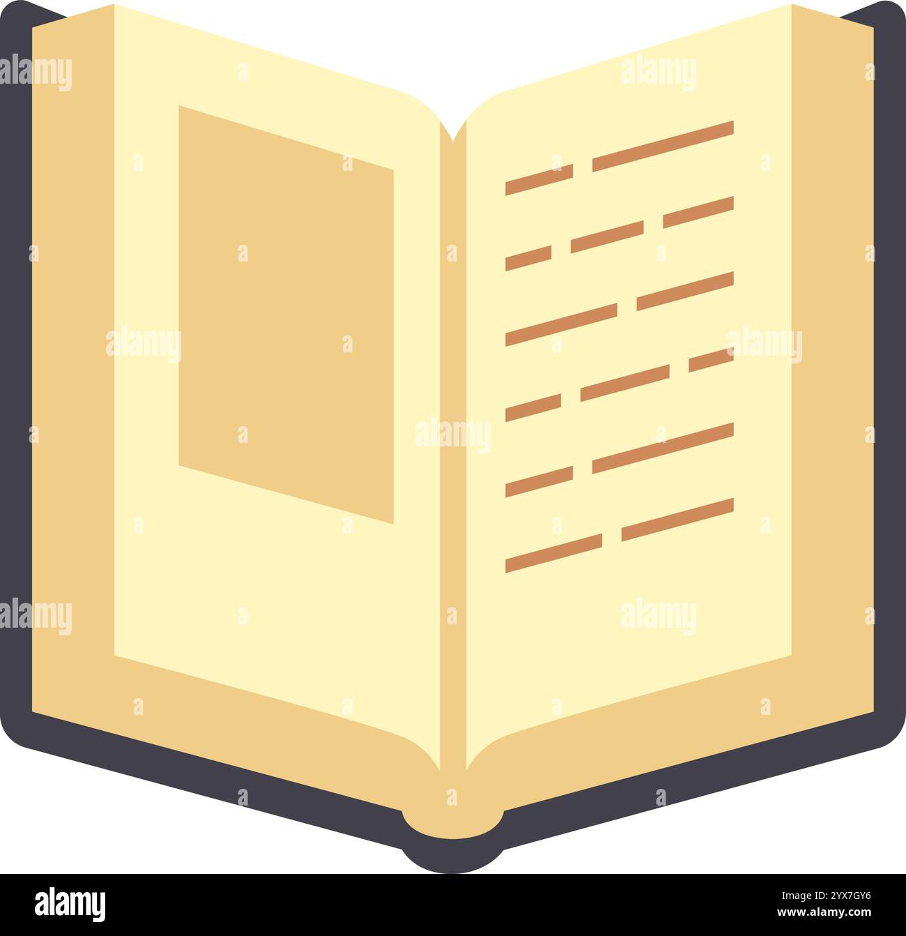 Open book displaying lines of text on one page while featuring an image ...