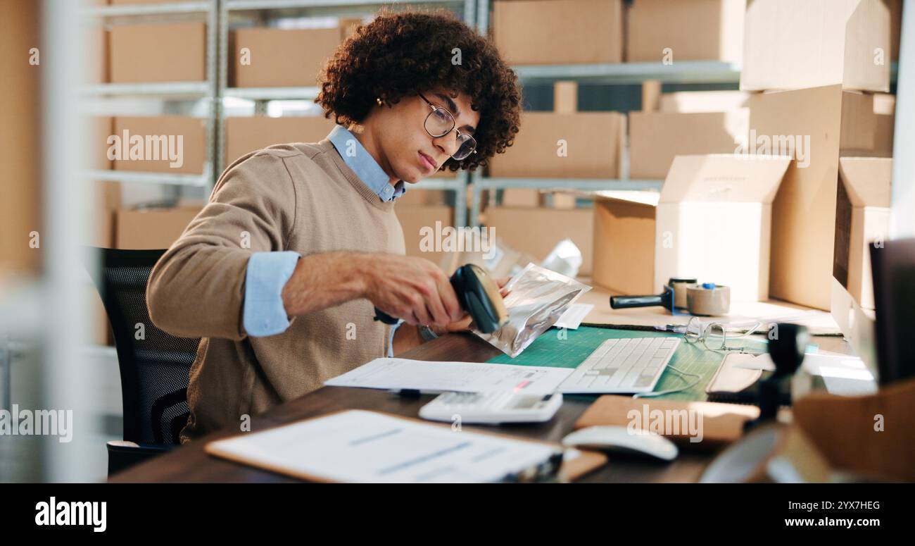 Man, scan and package for distribution in warehouse, inventory update ...