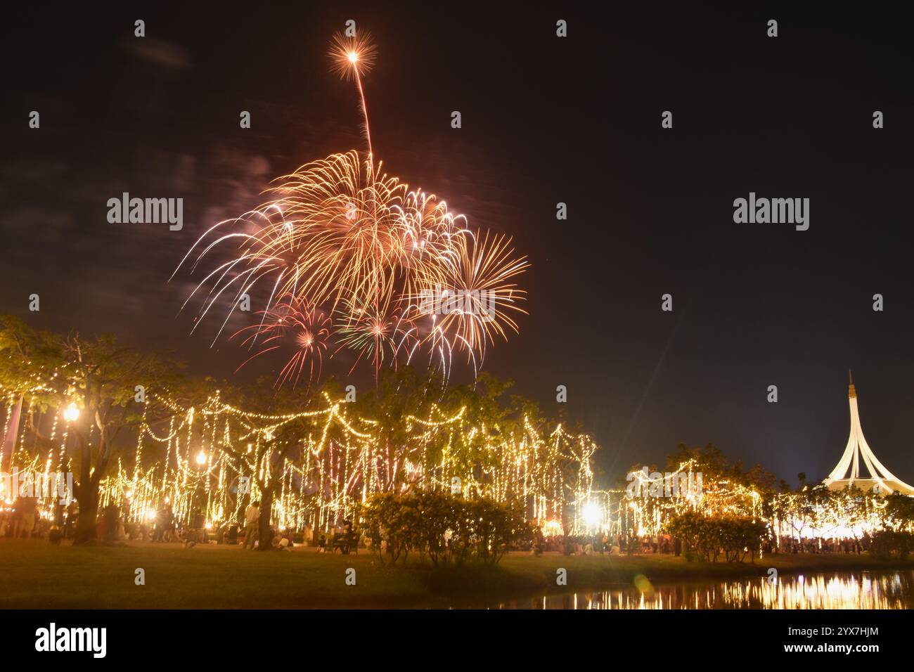 celebration fireworks and lighting at Suan Luang Rama 9 public park in ...