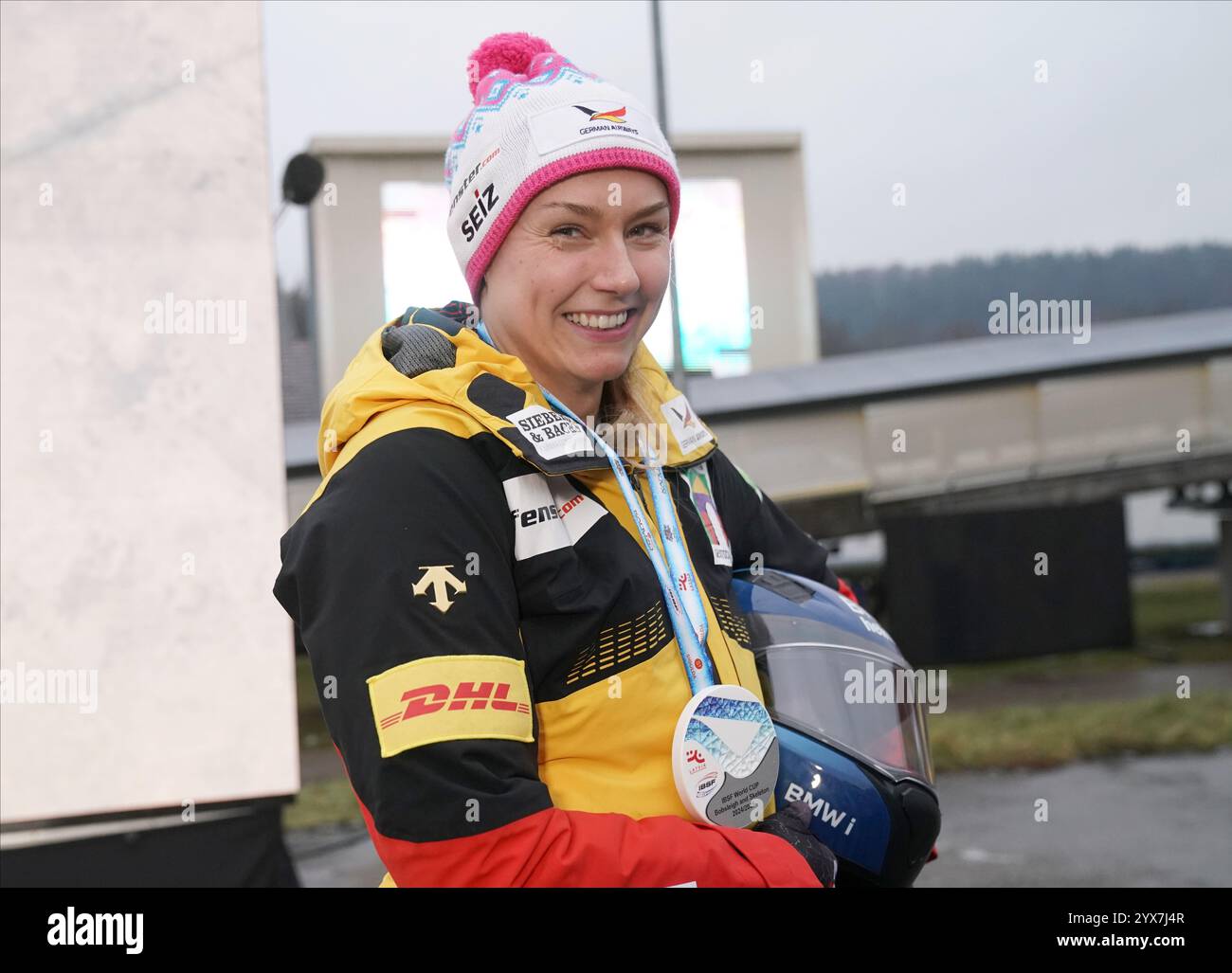 14 December 2024, Latvia, Sigulda: Bobsleigh, World Cup, monobob, women ...