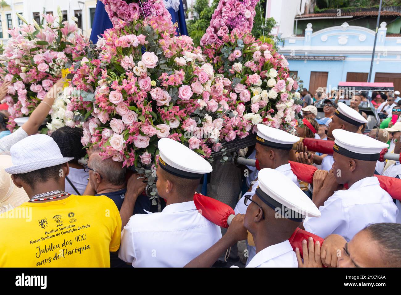 Salvador, Bahia, Brazil - December 08, 2024: A float with a statue of ...