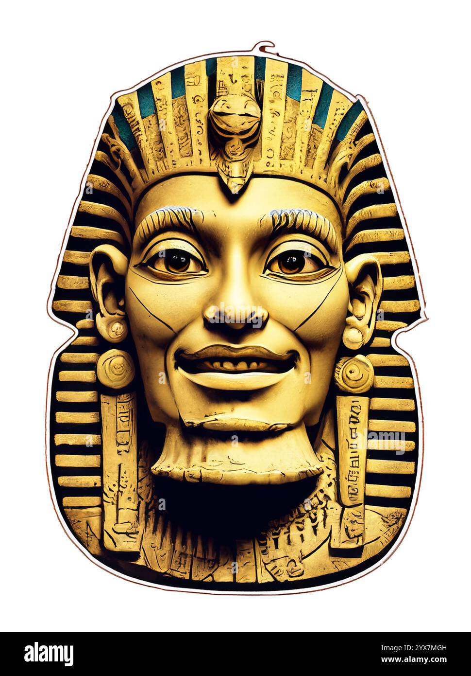 artistic drawing of Tutankhamun golden burial mask on white bacground. King Tut. Ancient Egypt ...