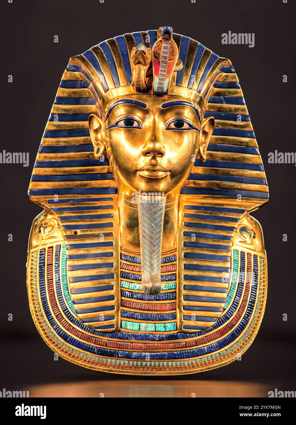 Egyptian pharaoh Tutankhamun's funeral mask and dark background Stock ...