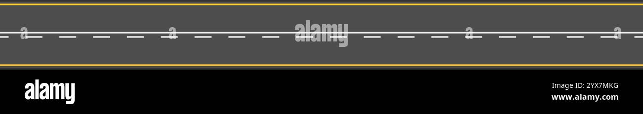 Straight empty road with white dashed line and yellow borders extending ...