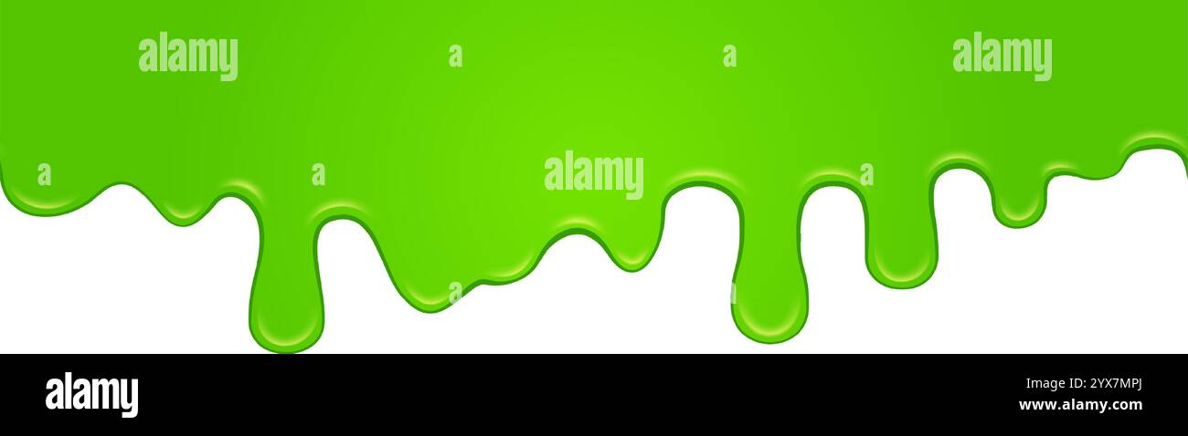 Bright green slime dripping down a white background, creating a gooey ...