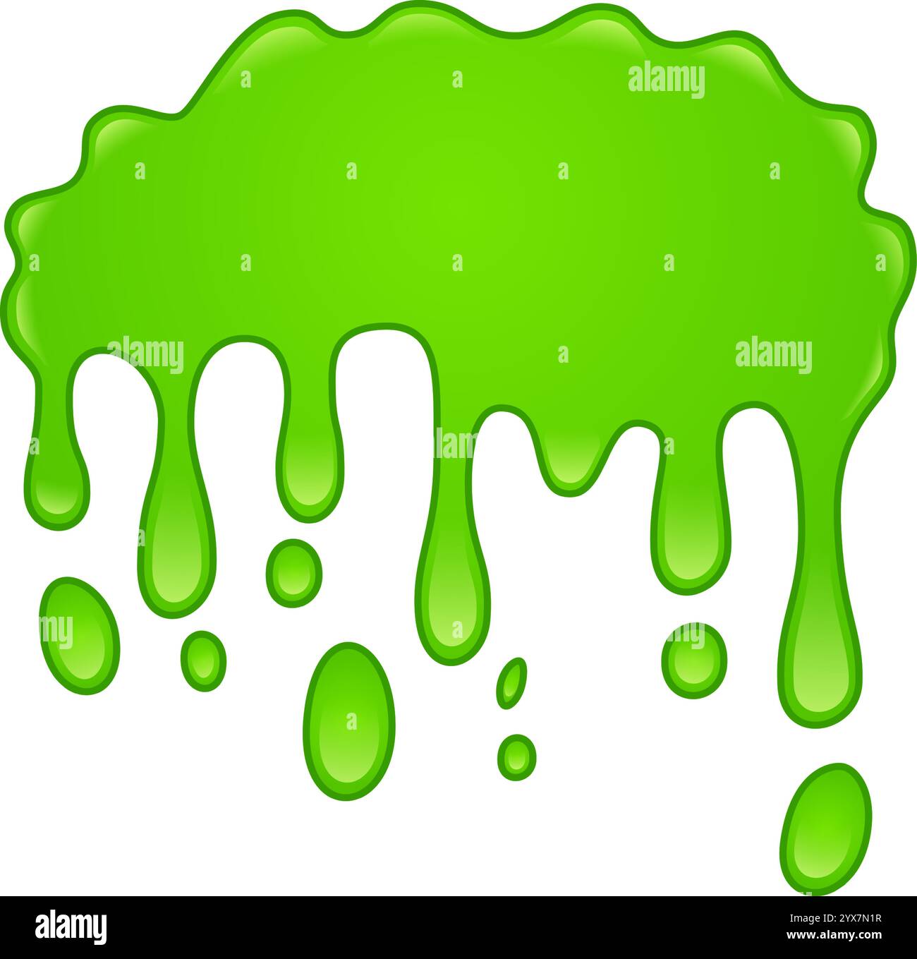 Viscous bright green goo is slowly dripping down, forming a playful ...