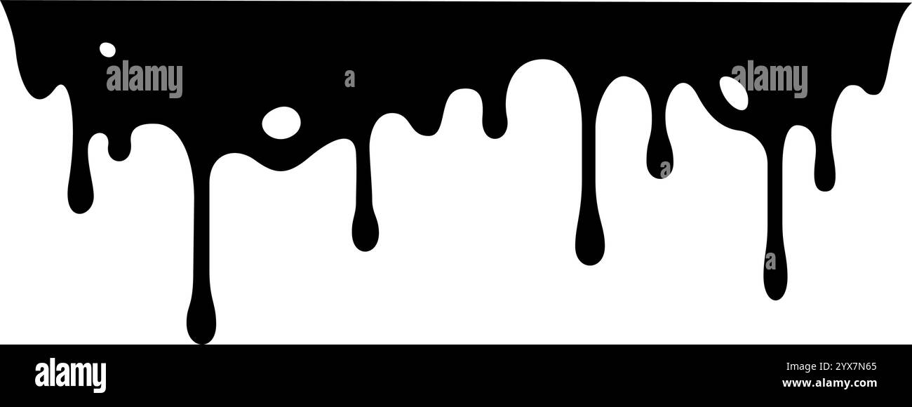 Black paint is dripping down a white background, creating an abstract ...
