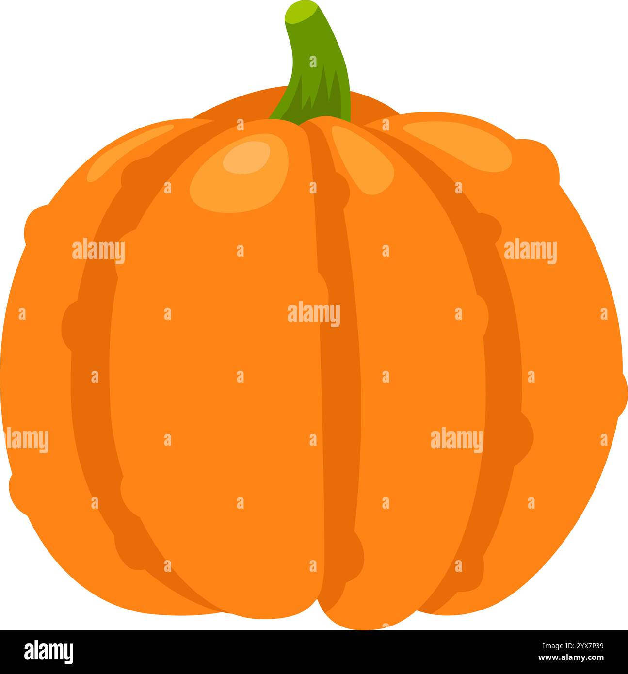 Vibrant orange pumpkin with distinct segments and a green stem ...