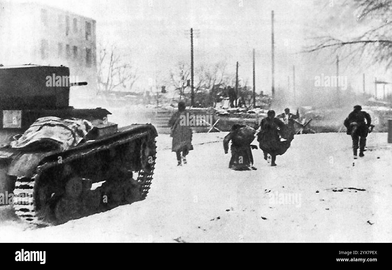 Tank and soldiers during the Battle of Rostov, World War II Stock Photo ...