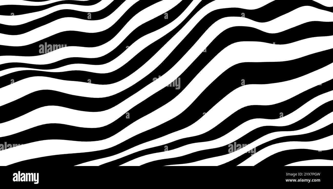 Abstract black and white monochrome randomly zebra shaped striped line ...