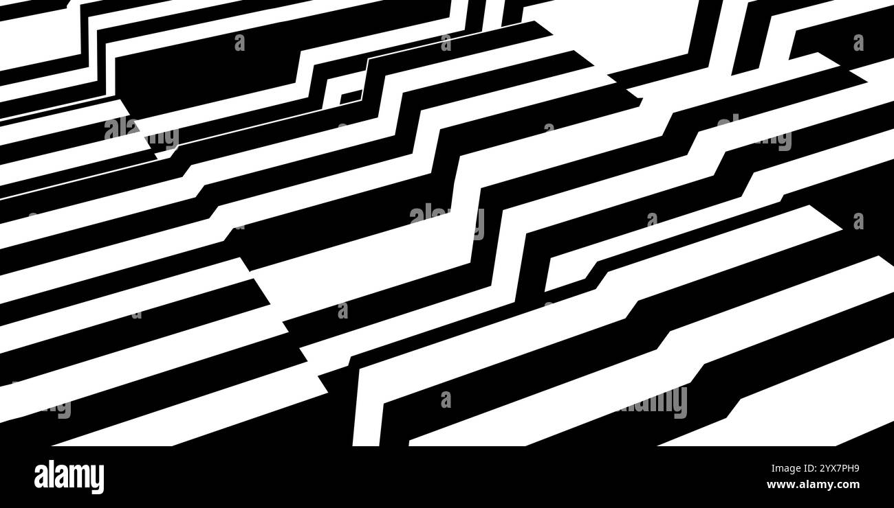 Abstract black and white monochrome random steps striped line art ...