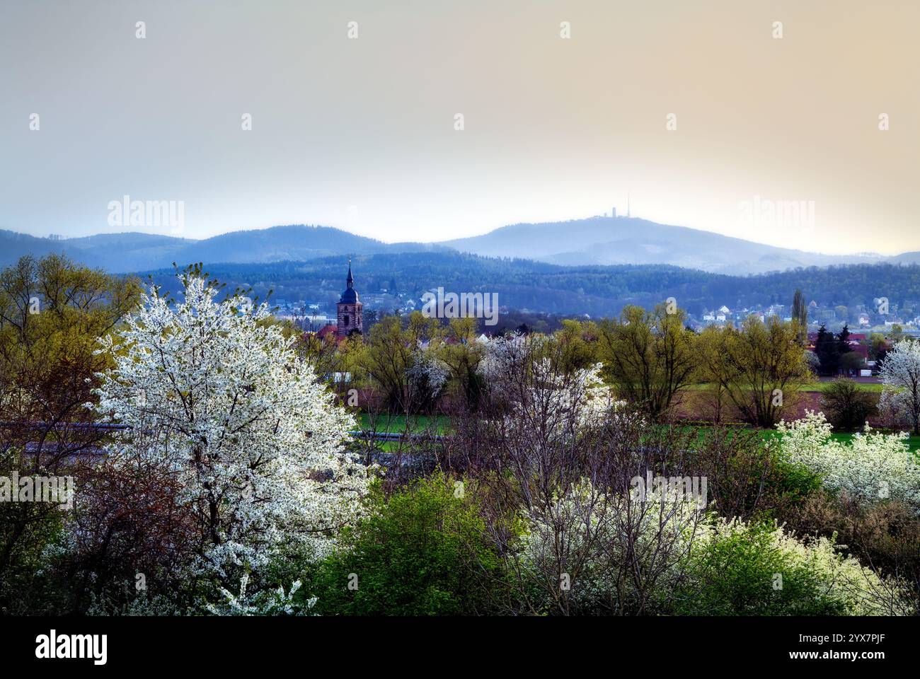 Geopark Inselsberg am Nachmittag: Blick über Wahlwinkler Kirchturm zum ...
