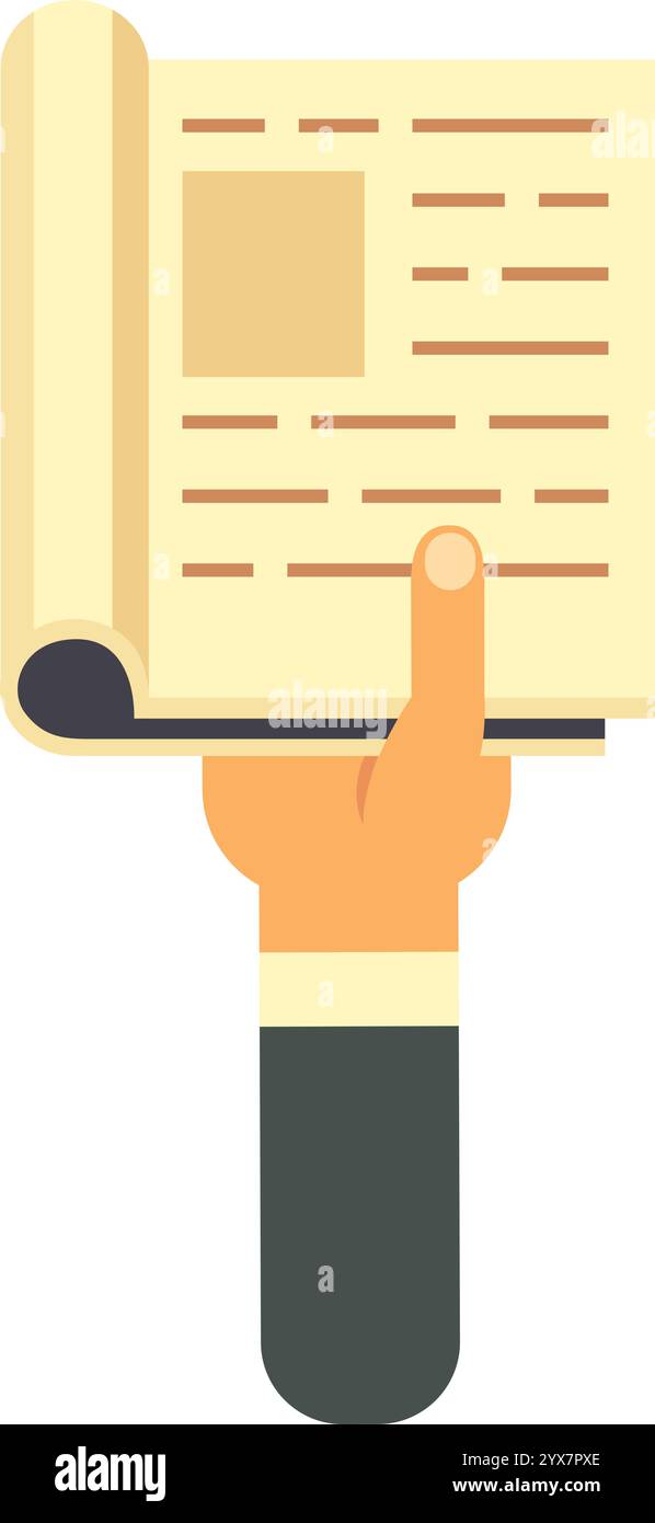 Hand holding an open book while pointing at the text with an index ...