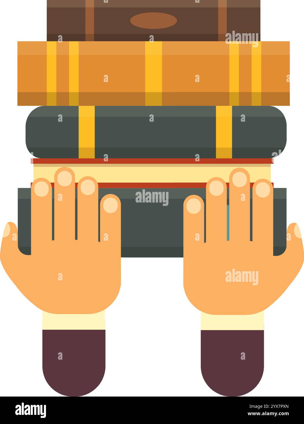 Two hands gently cradling a vibrant stack of colorful books, highlighting the vital role of ...