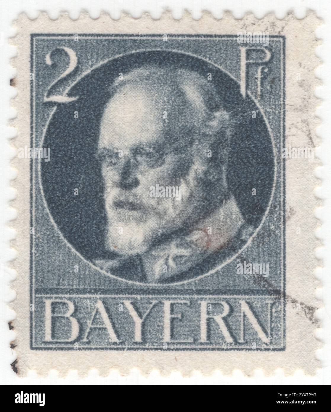 BAVARIA — 1918 October 01: 2 pfennig grey postage stamp depicting ...