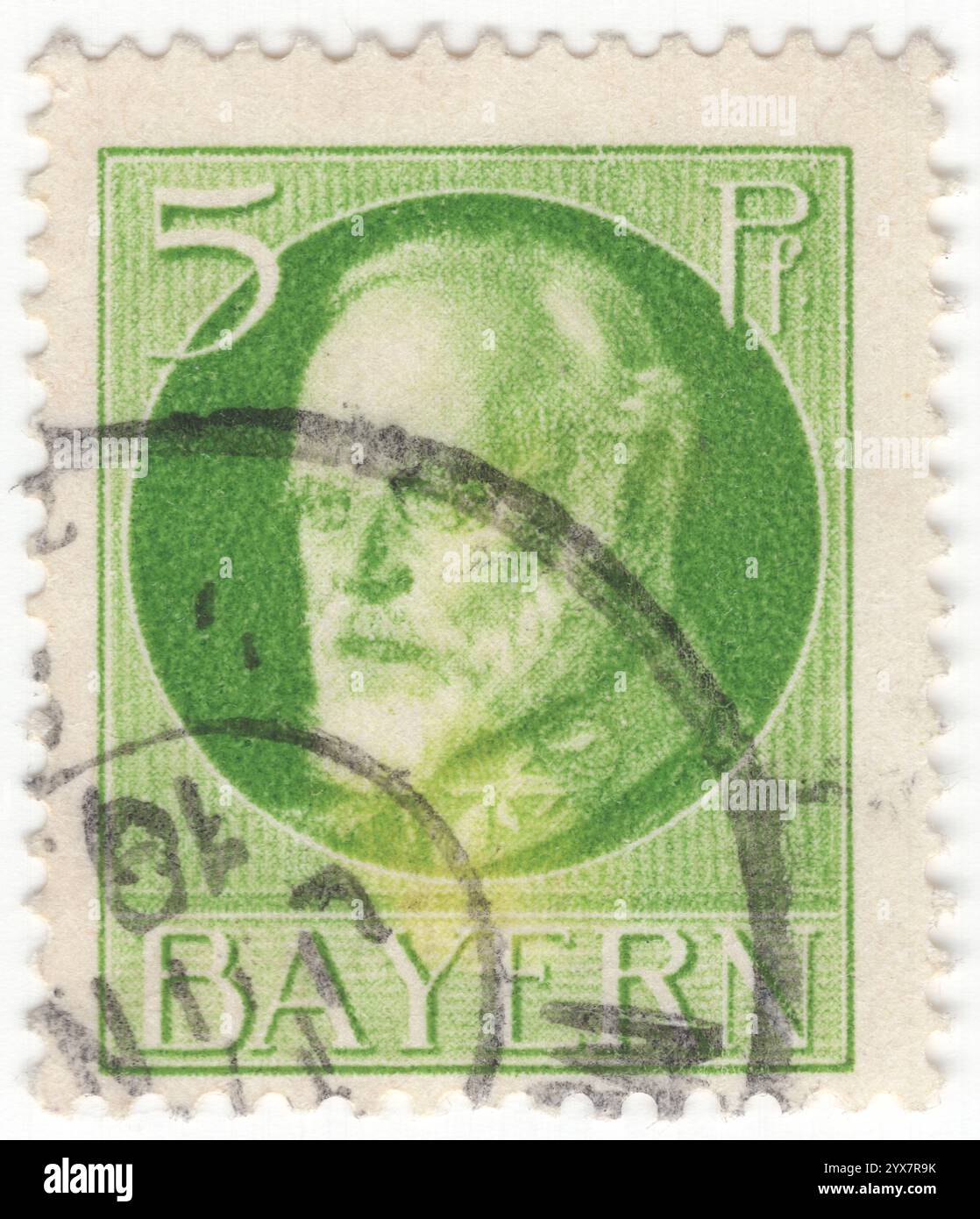 BAVARIA — 1916 August 12: 5 pfennig yellow-green postage stamp ...