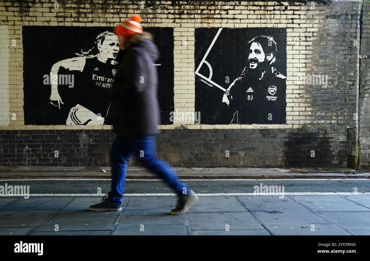 A mural of Arsenal set piece coach Nicolas Jover near the Emirates ...