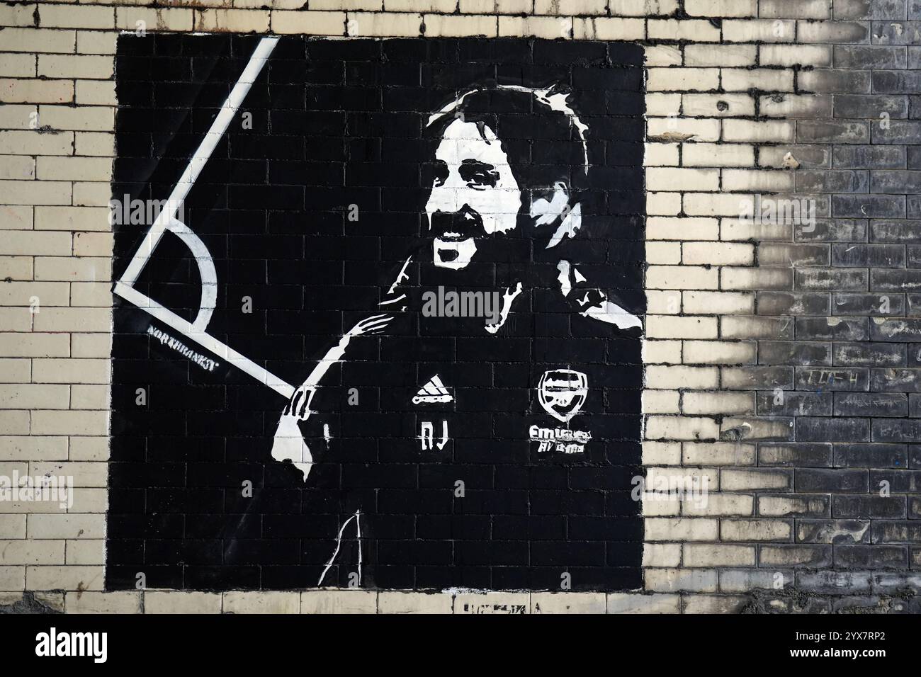 A mural of Arsenal set piece coach Nicolas Jover near the Emirates ...