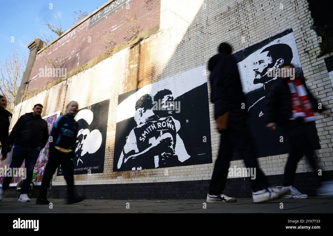 A mural of Arsenal's Bukayo Saka near the Emirates Stadium, London ...