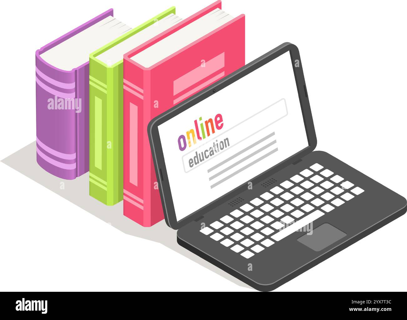 Laptop showcasing an online education platform, surrounded by vibrant ...