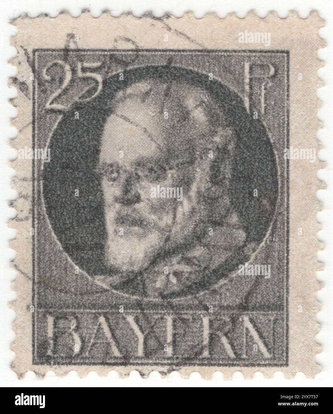BAVARIA — 1914 March 30: 25 pfennig grey postage stamp depicting ...