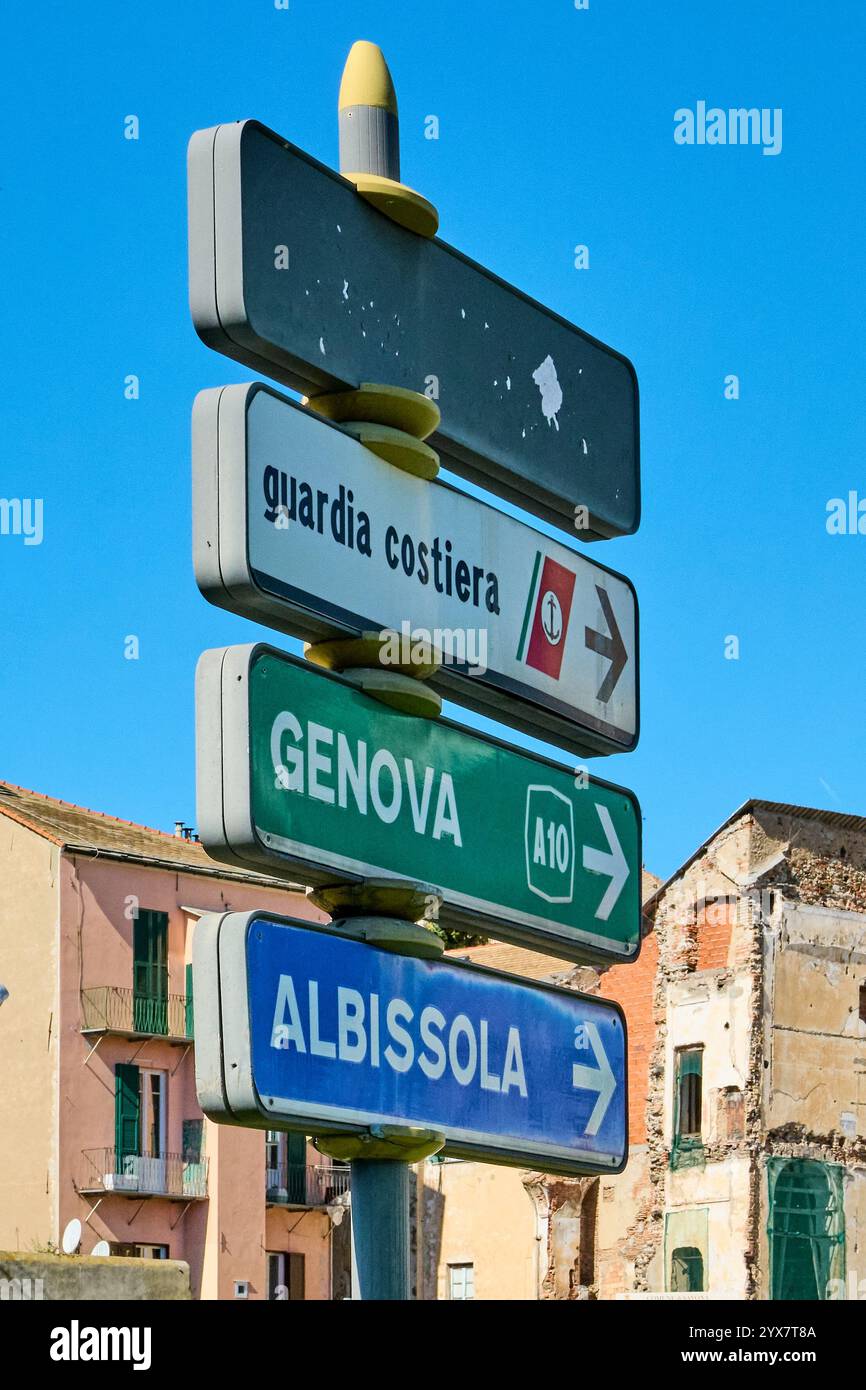 Savona. Italia - December 14, 2024: This image shows road signs in ...