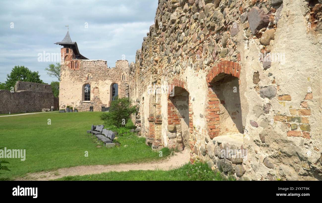 A detailed view of Dobele Castle ruins in Latvia, showcasing historic ...