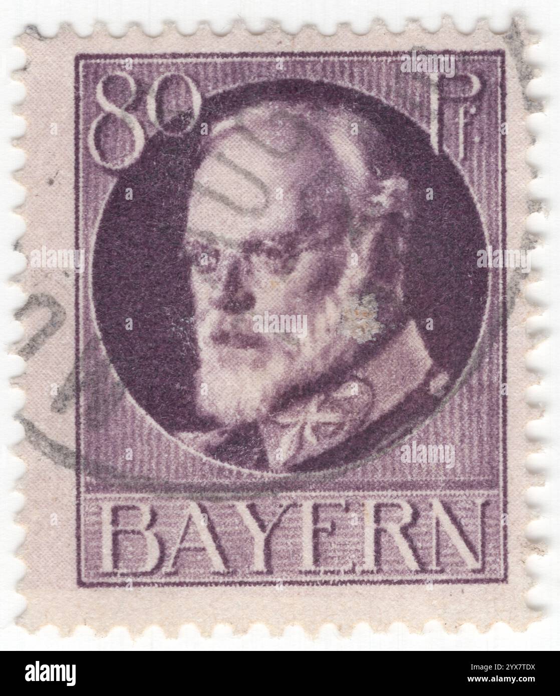 BAVARIA — 1914 March 30: 80 pfennig violet postage stamp depicting ...