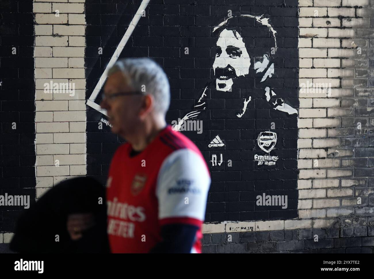 A mural of Arsenal set piece coach Nicolas Jover near the Emirates ...