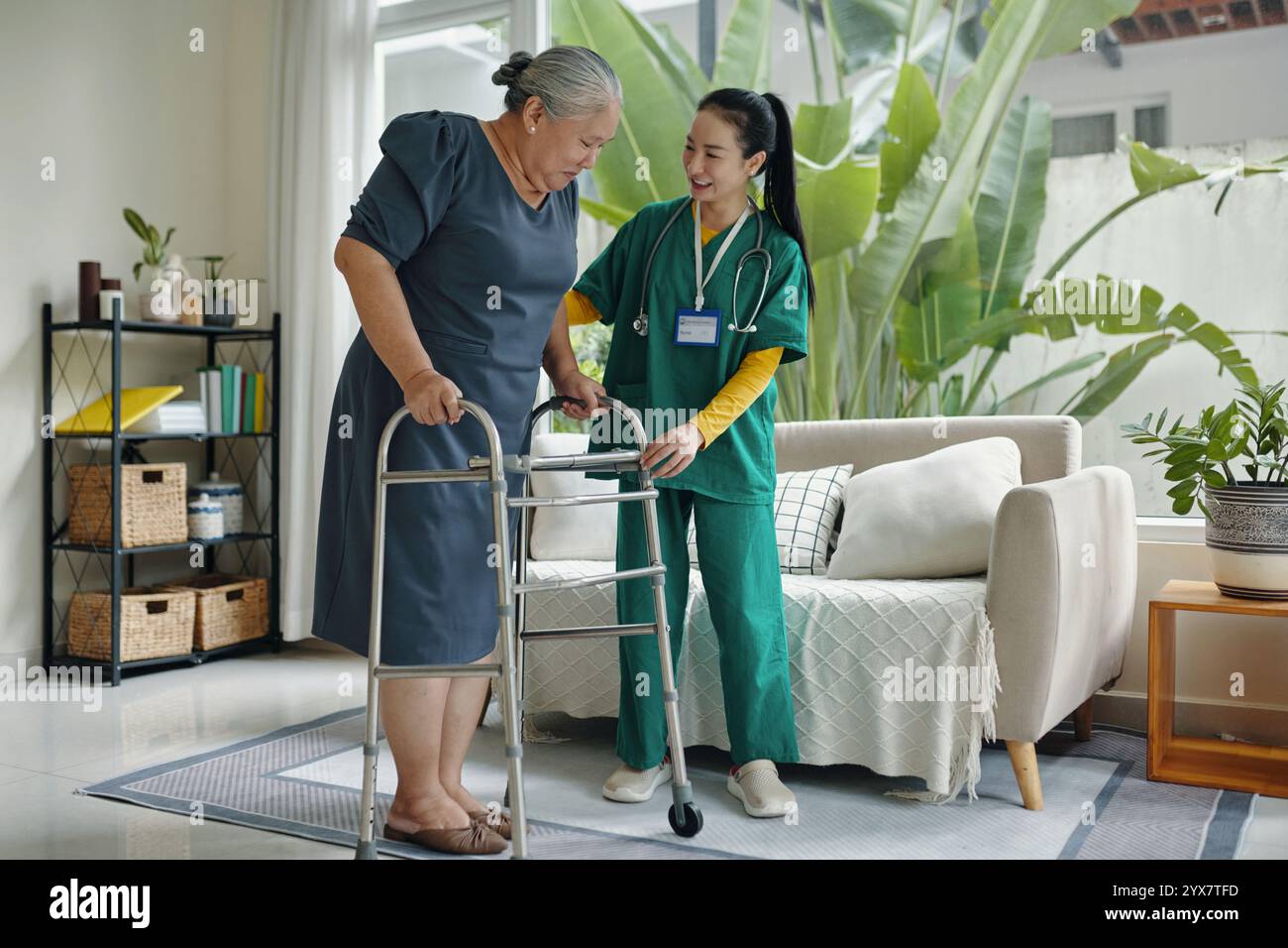 Social Worker Caring About Old Woman Stock Photo - Alamy