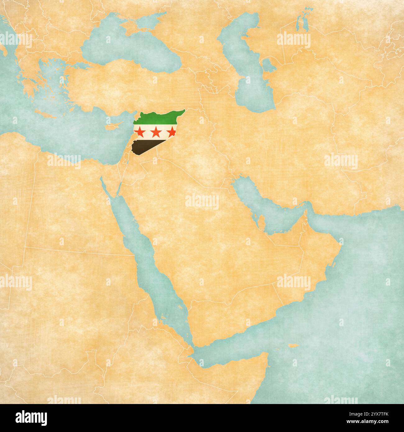 Syria (Syrian flag) on the map of Middle East (Western Asia) in soft ...