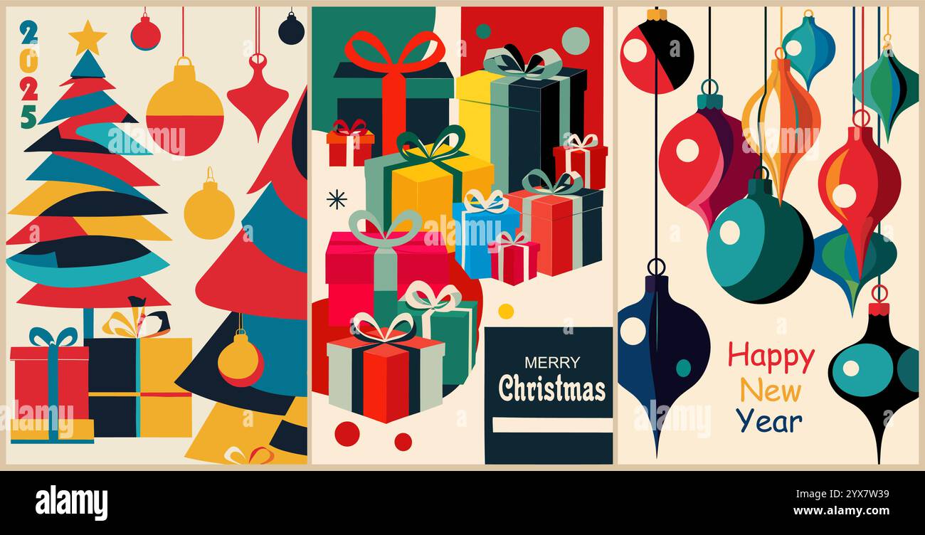 Set of Colorful Christmas cards, posters vector Stock Vector Image ...