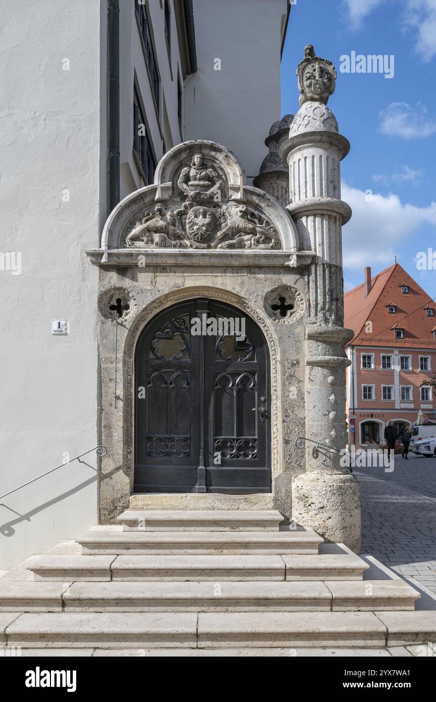 Round arch portal from 1618, town hall, 14th century, Marktplatz 1 ...