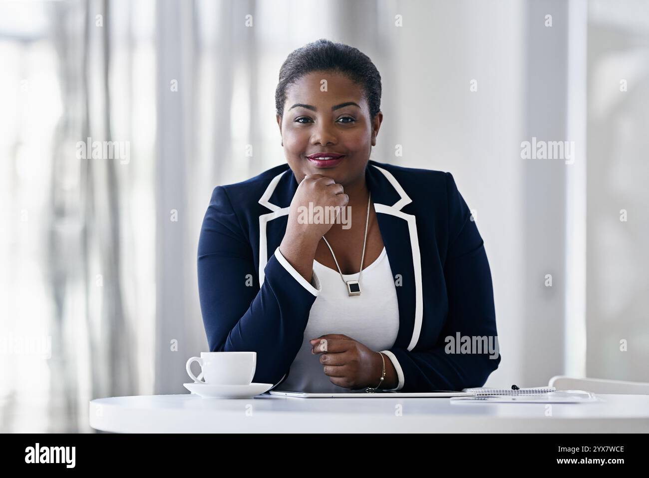 Portrait, corporate and black woman with smile as secretary of ...