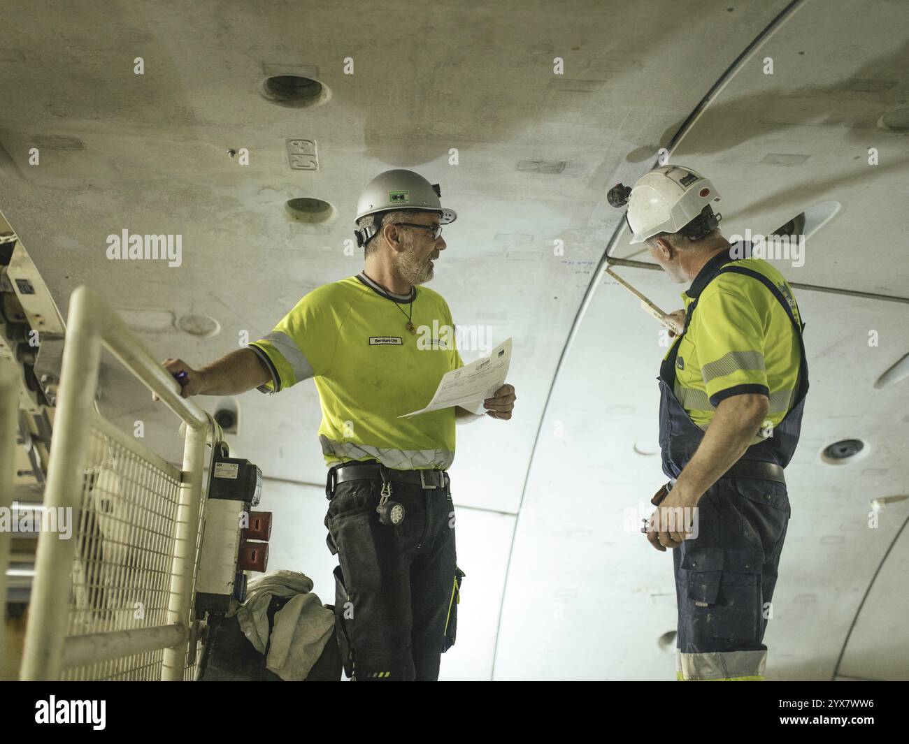 Workers on the Wilma double-shield tunnel boring machine, construction ...