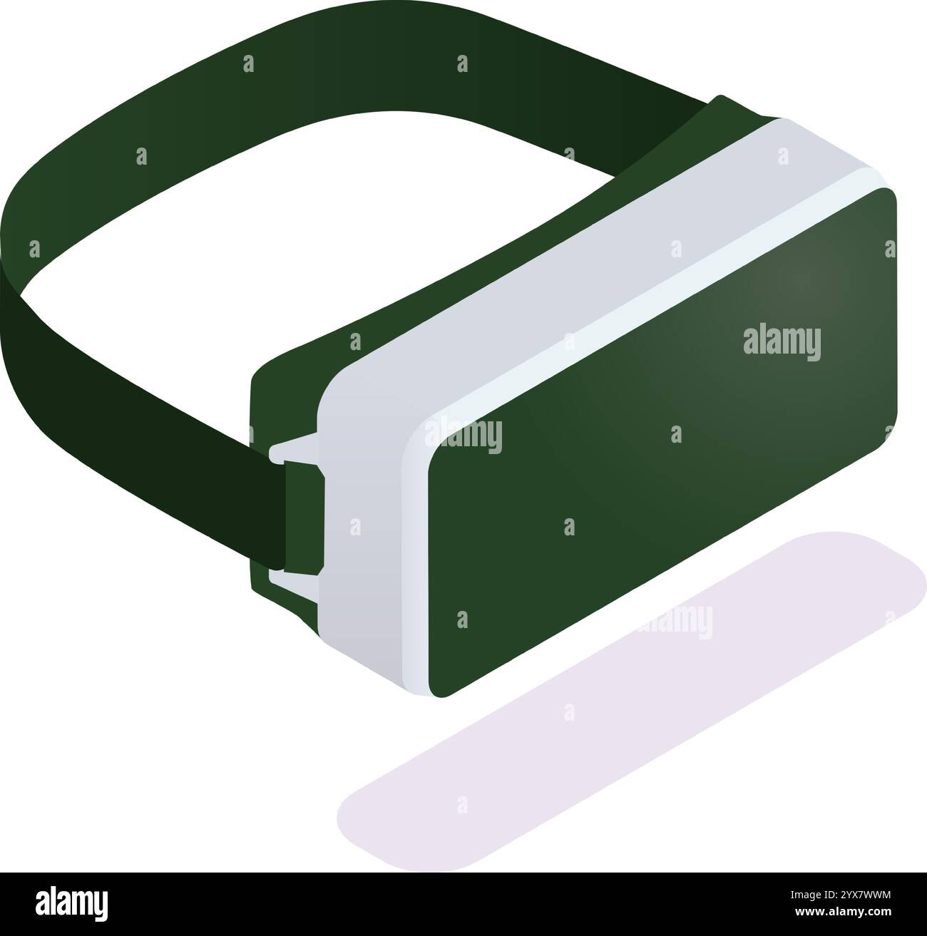 Isometric vr goggles with dark green lenses and white rim connected ...