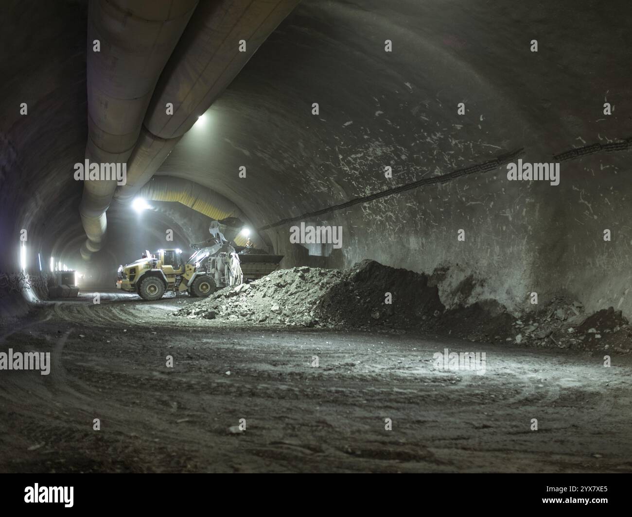 Removal of rubble after blasting during tunnelling in construction lot ...