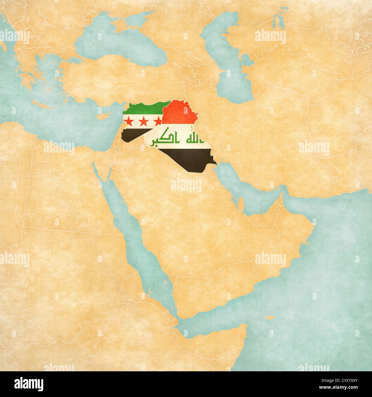 Syria and Iraq on the map of Middle East (Western Asia) in soft grunge ...