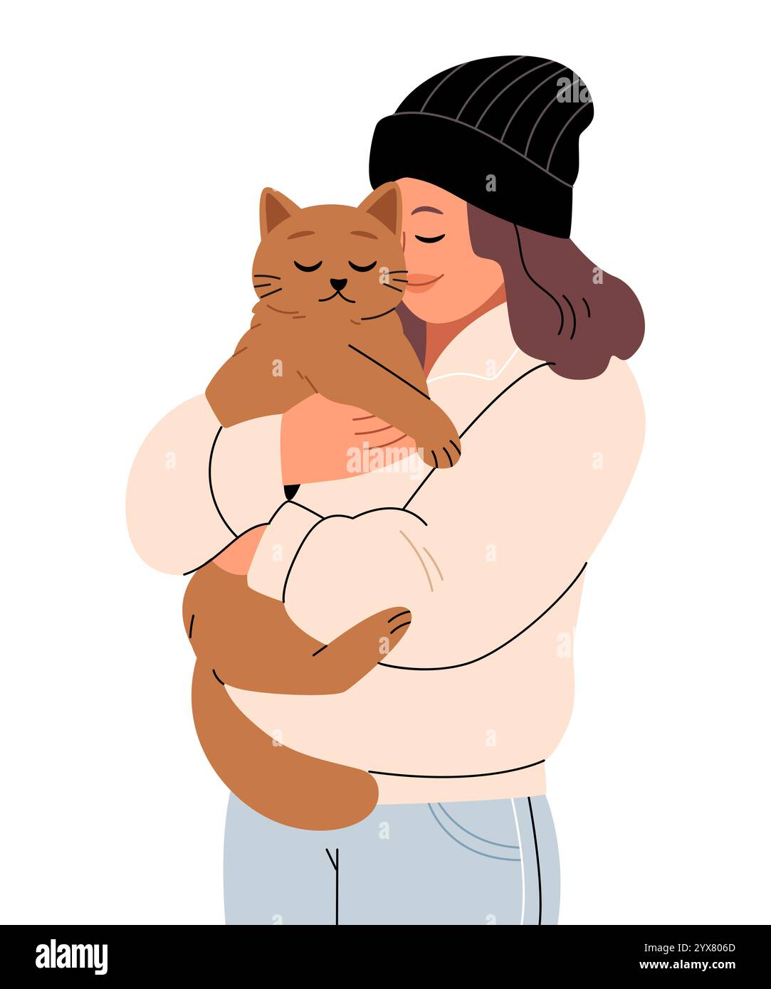 Woman hugging cat and dog Stock Vector Images - Alamy