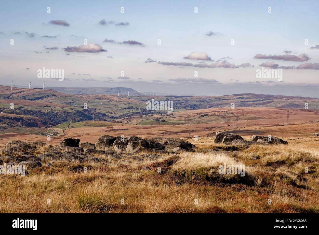 View toward Pendle Hill from Blackstone Edge, Rochdale, England Stock ...