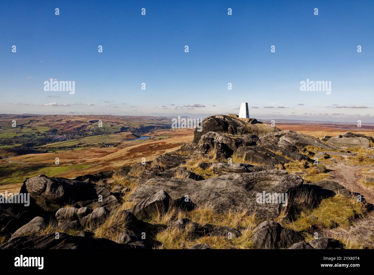 View across Pennine Moors from the Trig Point on Blackstone Edge ...